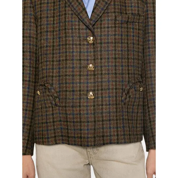 BLAZÉ MILANO Checked Wool Blazer With Corduroy Lapels - Brown