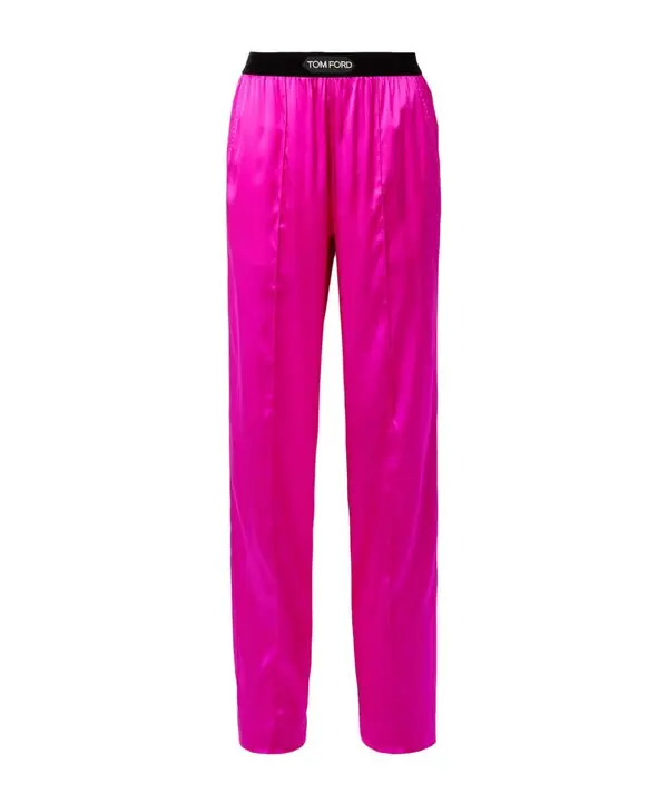 TOM FORD Velvet-trimmed Stretch-silk Satin Pants - Pink