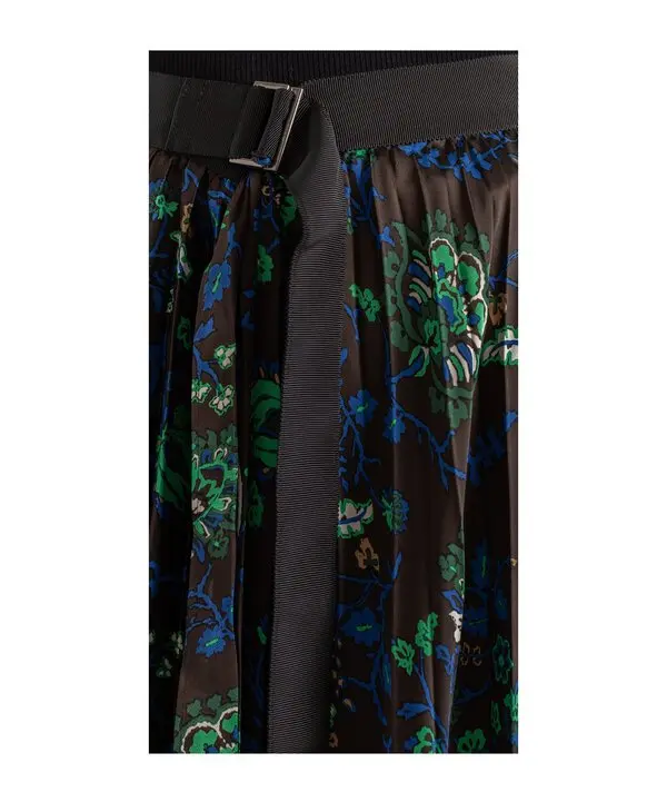 Sacai Floral Print Mid-length Pleated Skirt - Brown