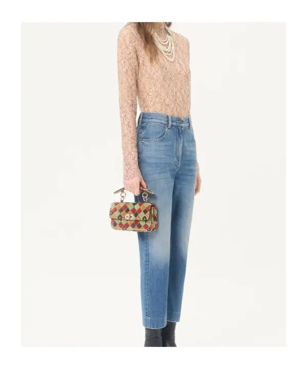 Valentino Garavani Rockstud Spike Small Patchwork Suede Bag