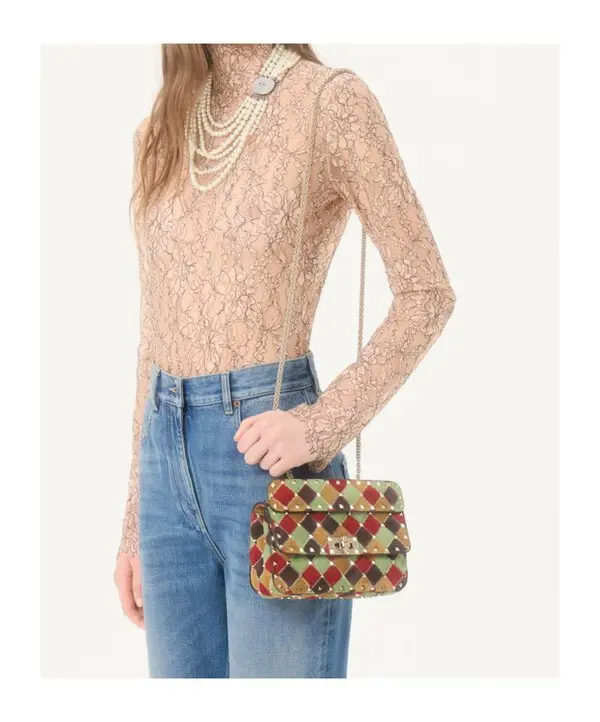 Valentino Garavani Rockstud Spike Small Patchwork Suede Bag