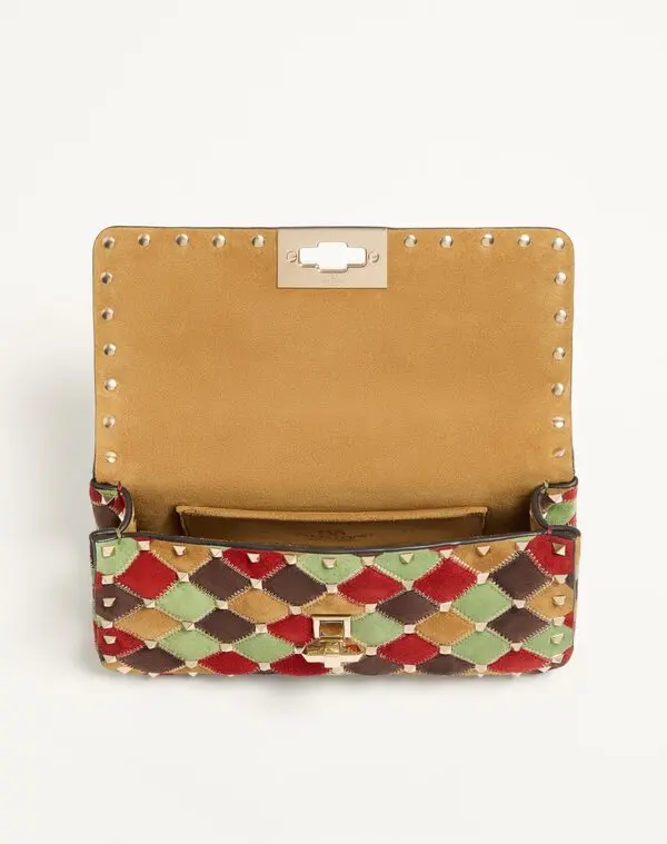 Valentino Garavani Rockstud Spike Small Patchwork Suede Bag