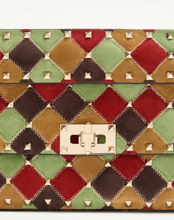 Valentino Garavani Rockstud Spike Small Patchwork Suede Bag