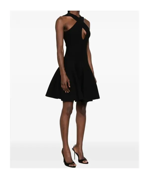 Alaïa Cross-neck Flared Mini Dress