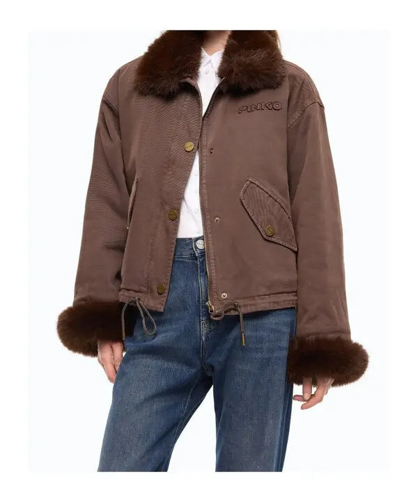 Pinko Padded Pea Coat With Fox Fur-effect Trim