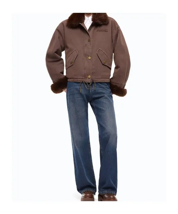 Pinko Padded Pea Coat With Fox Fur-effect Trim