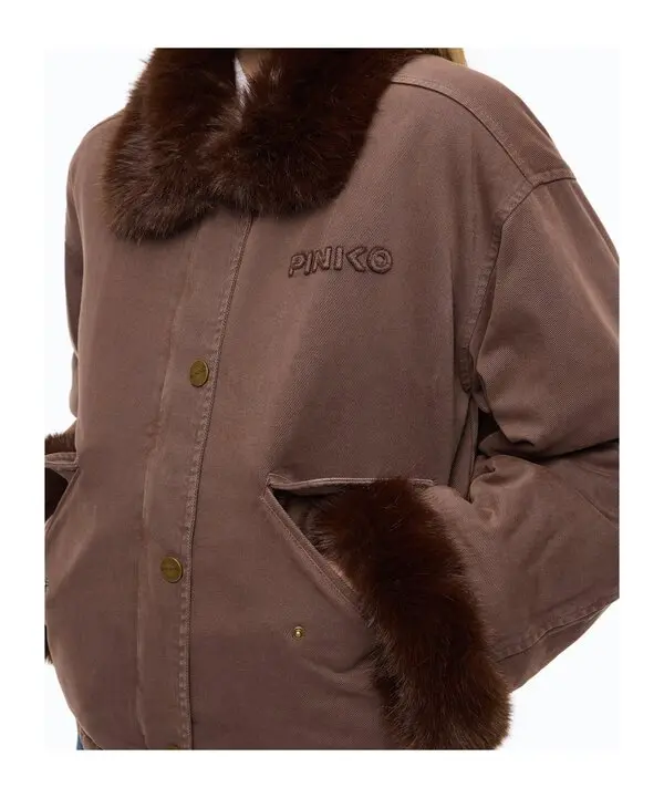 Pinko Padded Pea Coat With Fox Fur-effect Trim