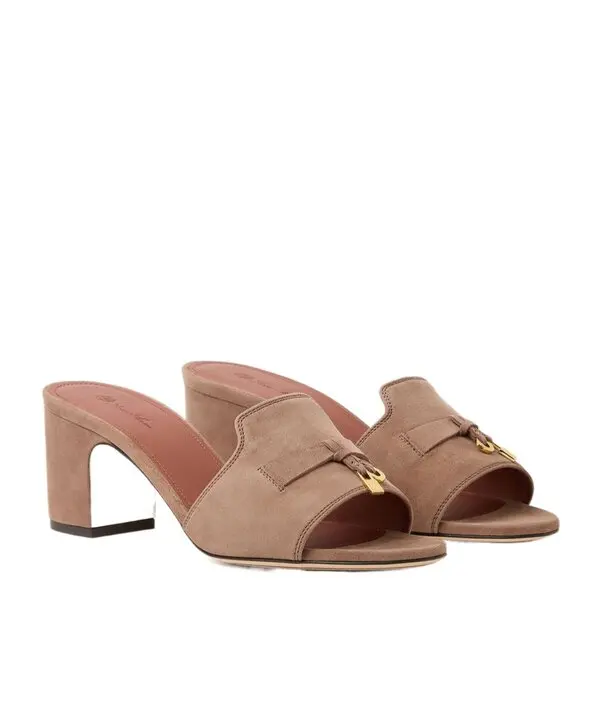 Loro Piana Summer Charms Suede Heeled Sandals - Fossil