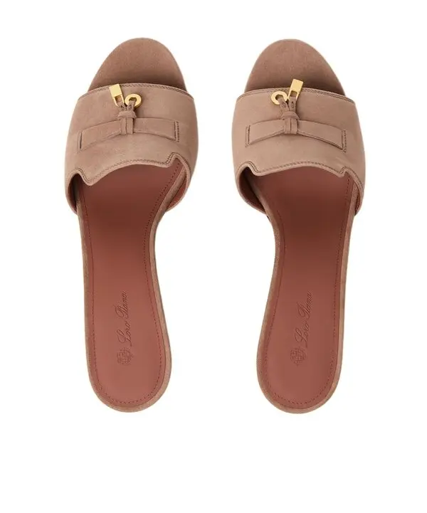 Loro Piana Summer Charms Suede Heeled Sandals - Fossil