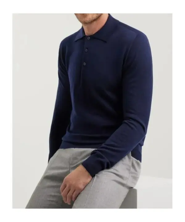 Canali Merino Wool Polo Sweater - Blue