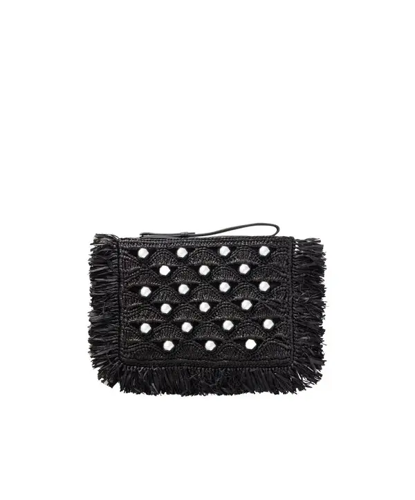 Rabanne Pearl-embellished Fringed Small Clutch Bag - Black