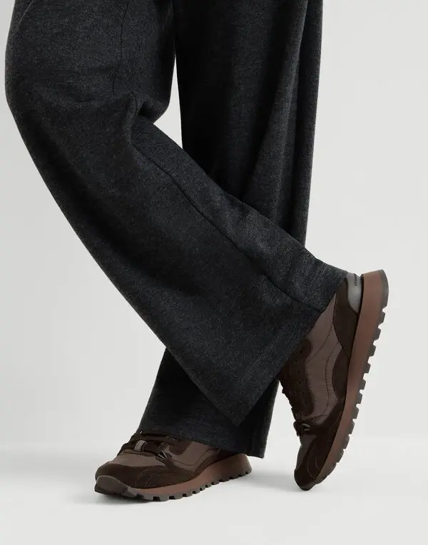 Brunello Cucinelli Suede And Techno-fabric Runners With Shearling Lining And Monili