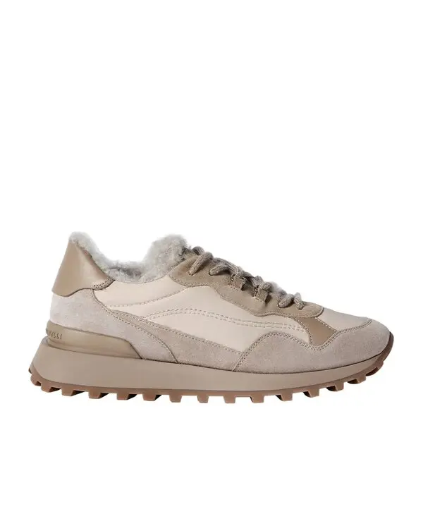 Brunello Cucinelli Shearling-lined Monili Sneakers - Light Gray