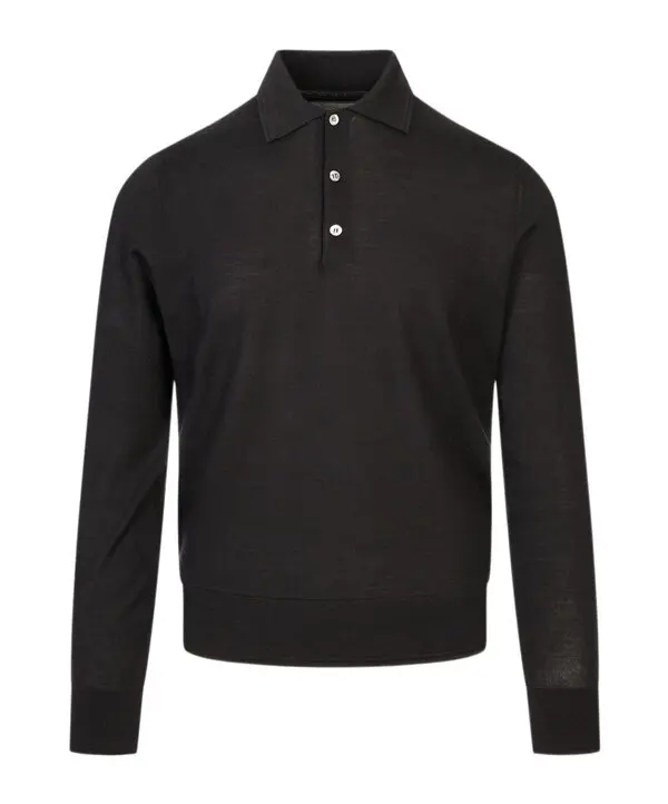 Canali Long-sleeve Knitted Polo Shirt - Black