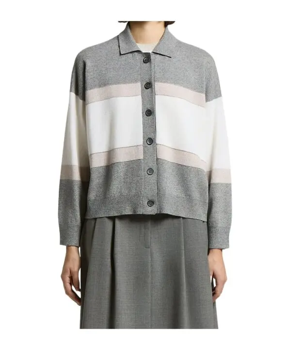 Peserico Striped Button-down Cardigan - Gray