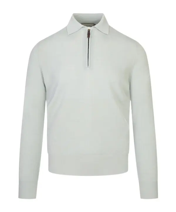 Canali Long-sleeve Polo-collar Sweater - Turquoise