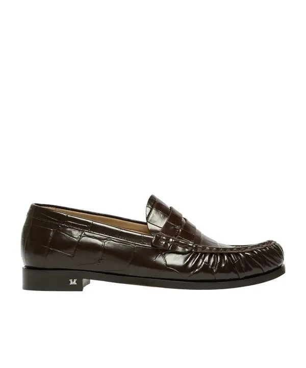 Max Mara Crocodile-embossed Loafers - Chocolate-colored