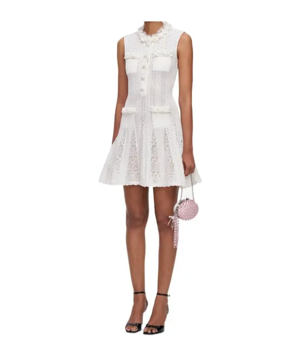 SELF-PORTRAIT Flower Trim Knit Mini Dress
