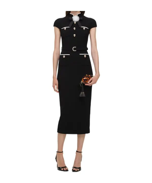 SELF-PORTRAIT Wool Crepe Midi Dress