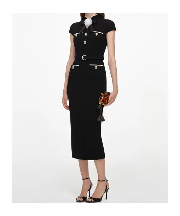 SELF-PORTRAIT Wool Crepe Midi Dress