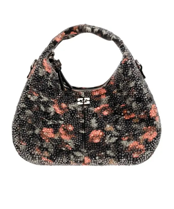 GANNI Beaded Flower Mini Hobo Bag - Grey