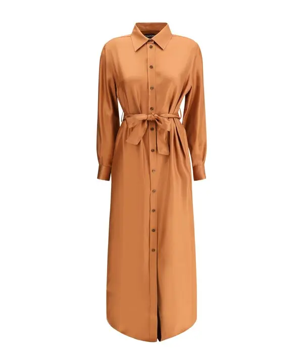 TOM FORD Classic Collar Shirt Dress With Belt - Camel