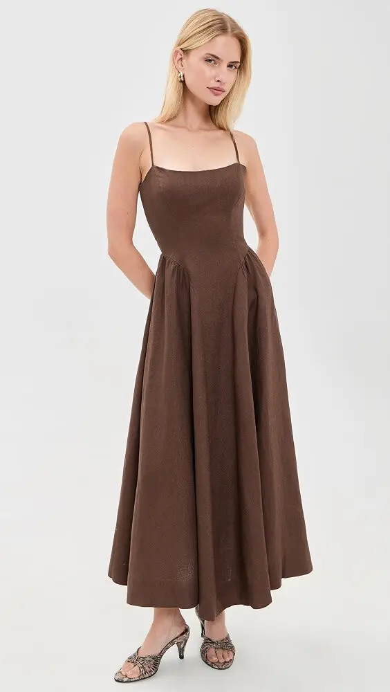 REFORMATION Neri Linen Dress - Pinecone