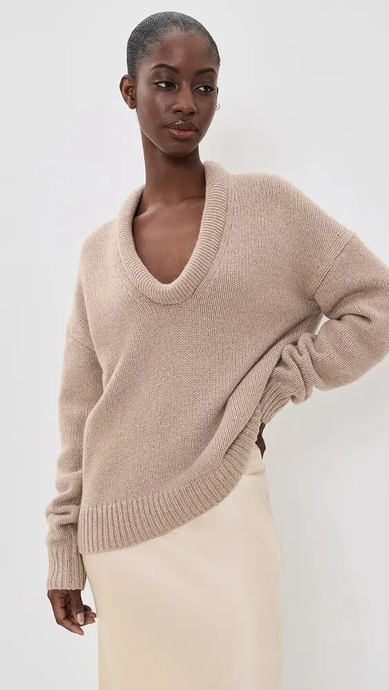 REFORMATION Jonie Cashmere Oversized Pullover - Oatmeal