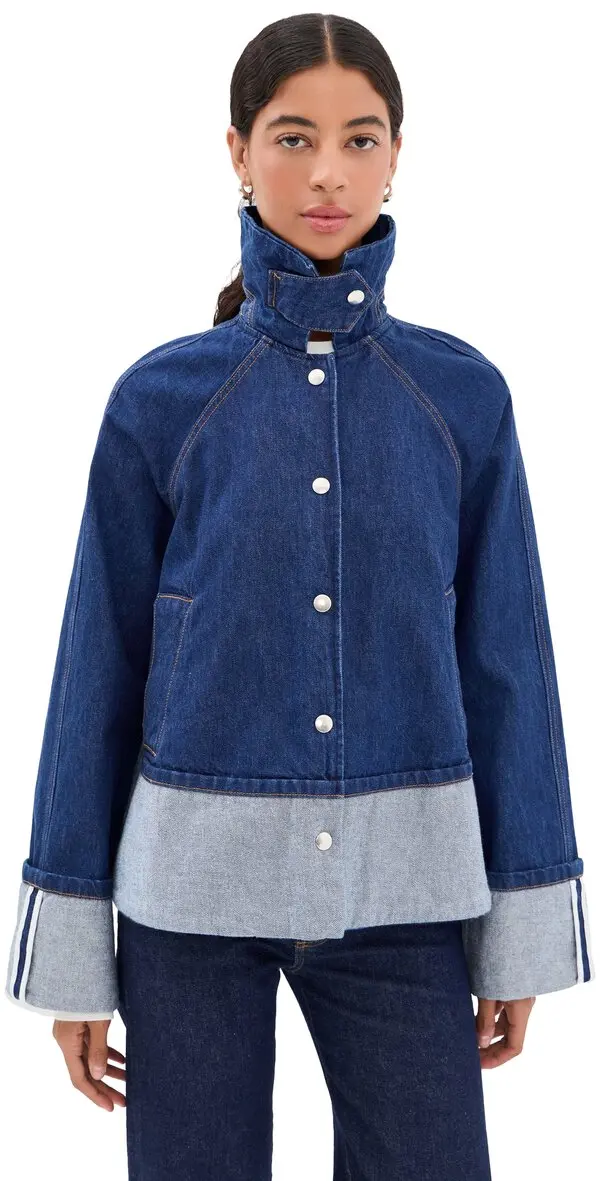Brandon Maxwell The Wells Trapeze Denim Jacket - Indigo