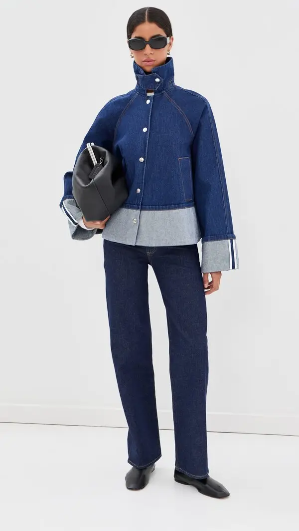 Brandon Maxwell The Wells Trapeze Denim Jacket - Indigo