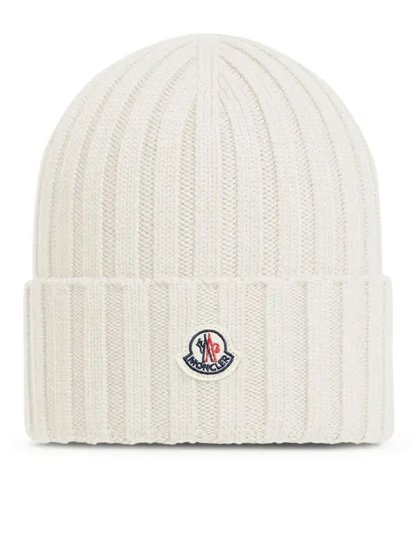 Moncler Logo Embroidered Wool Beanie - White