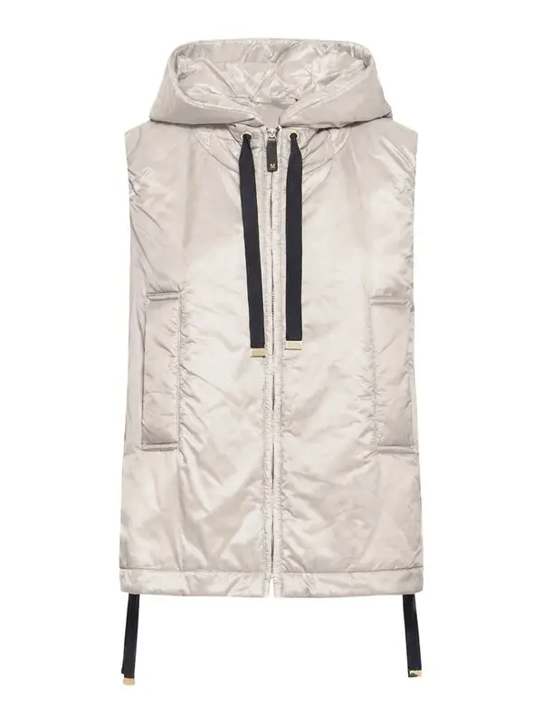 Max Mara Padded Vest With Hood In Waterproof Canvas - Cream