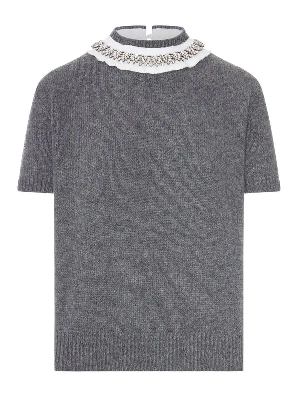 Prada Cashmere Sweater With Jewel Neckline - Gray