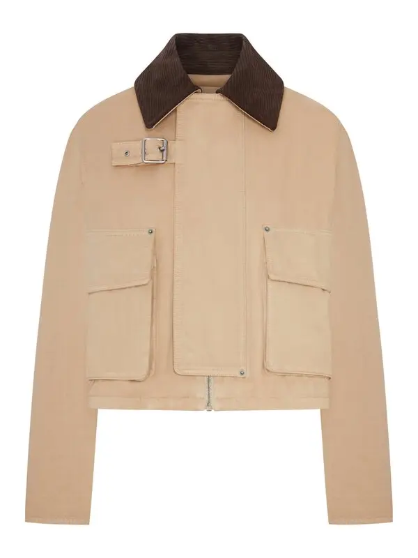 Loewe Beige Cotton Parka With Corduroy-effect Suede Collar - Cream