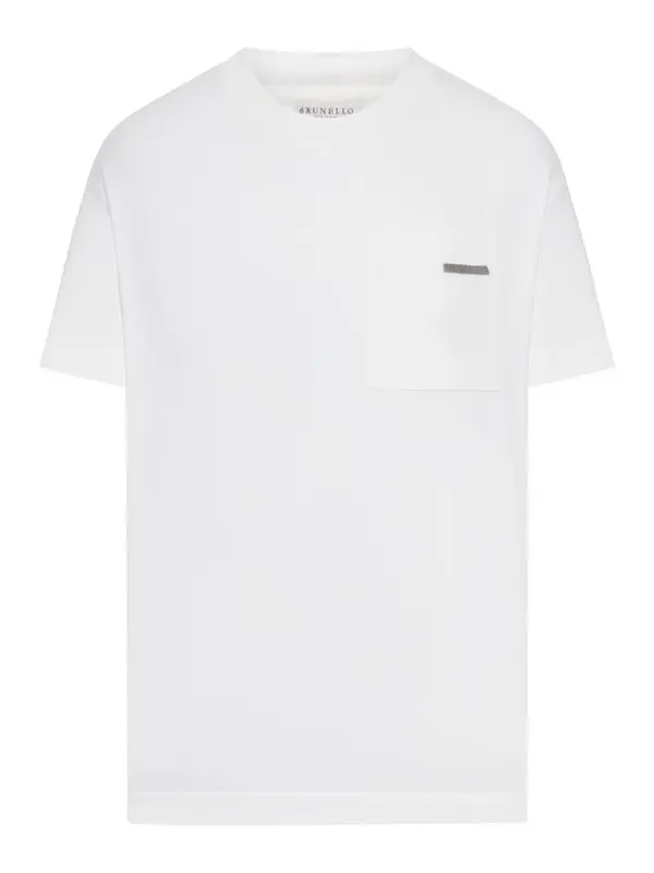 Brunello Cucinelli Crew Neck T-shirt With Embellished Pocket - White