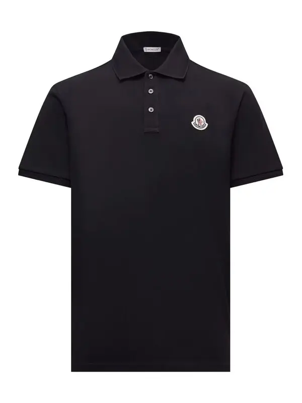 Moncler Cotton Piquet Polo Shirt With Logo Patch - Black