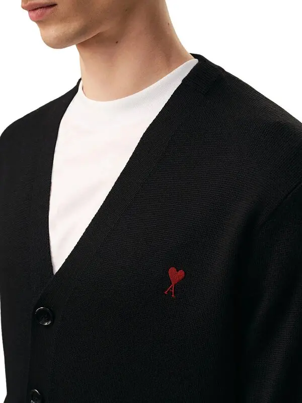 AMI Paris V-neck Embroidered Logo Knit Cardigan