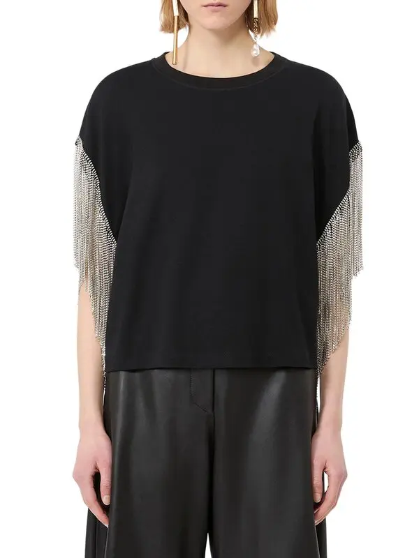 Sportmax Boxy Cotton T-shirt With Rhinestone Fringe