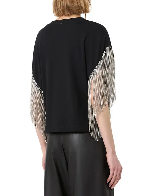 Sportmax Boxy Cotton T-shirt With Rhinestone Fringe