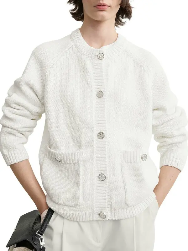 TOTEME Cotton Cardigan With Hammered-effect Buttons - White