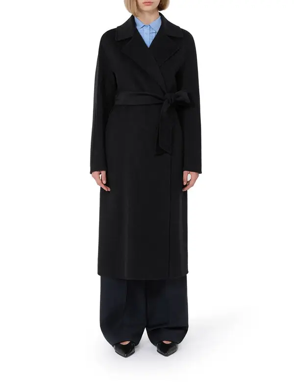 Max Mara Cashmere Blend Midi Wrap Coat - Black