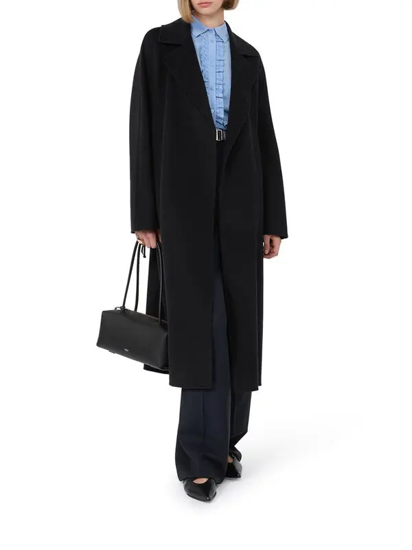 Max Mara Cashmere Blend Midi Wrap Coat - Black