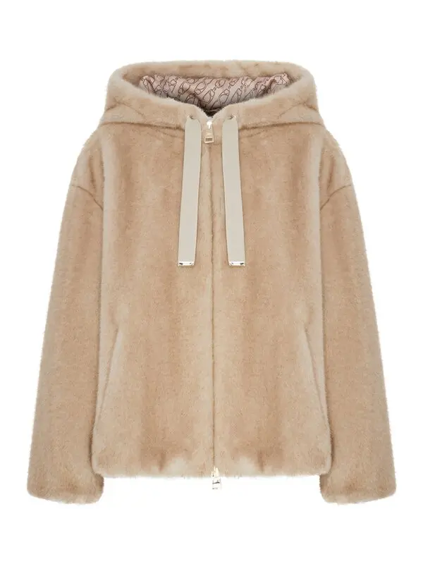 Herno Faux Fur Hooded Jacket With Drawstring