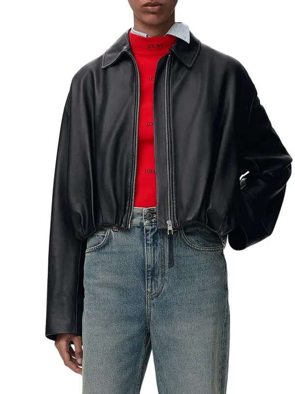 Loewe Lamb Nappa Jacket With Asymmetric Draping - Black