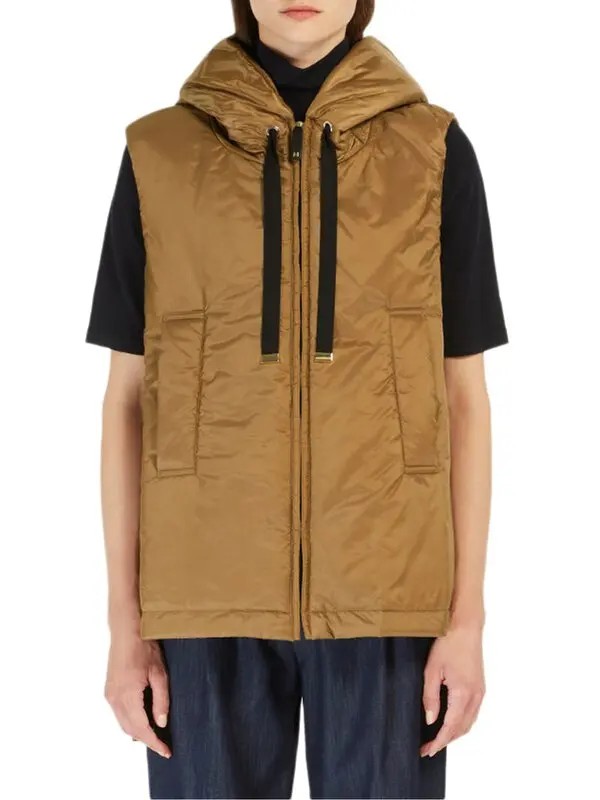 Max Mara Padded Vest With Hood In Waterproof Canvas - Multicolor