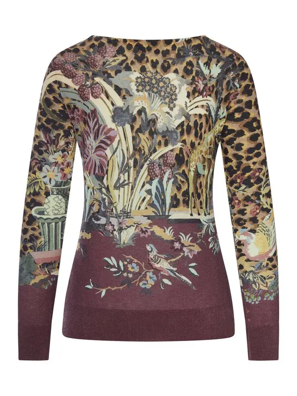 Etro Lightweight Knit Top With Animal And Floral Print - Multicolor
