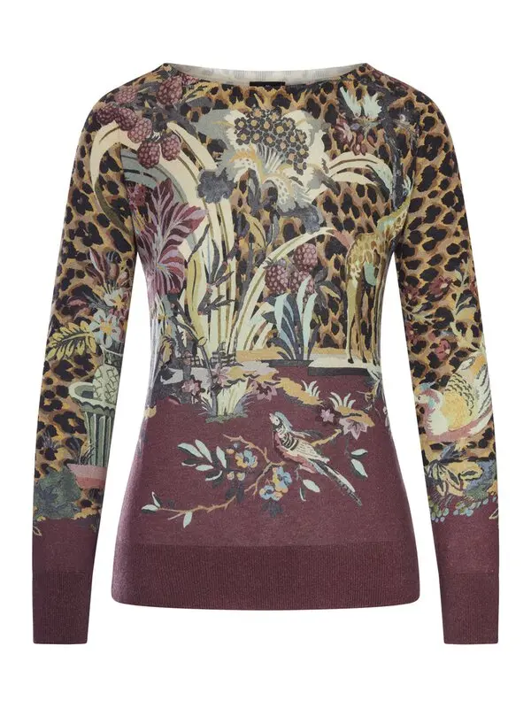 Etro Lightweight Knit Top With Animal And Floral Print - Multicolor