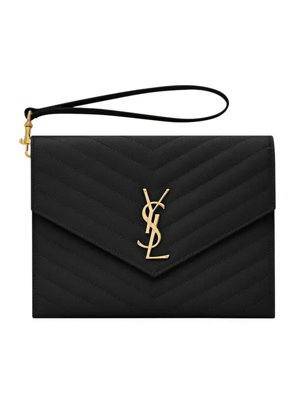 Saint Laurent Cassandre Quilted Flap Pouch In Embossed Powder Grain Leather - Multicolor