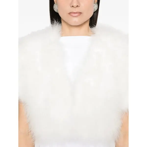 YVES SALOMON Feather Cropped Jacket - White