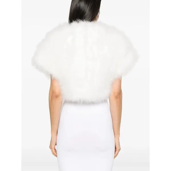 YVES SALOMON Feather Cropped Jacket - White